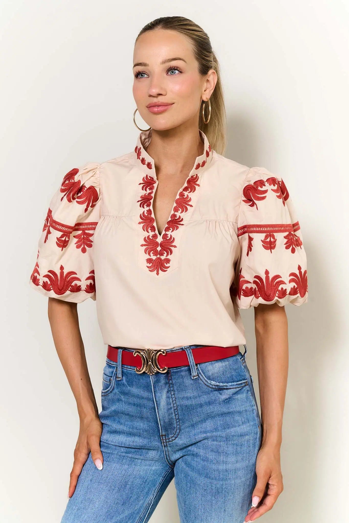 Lyla Cream Embroidered Top | Avara