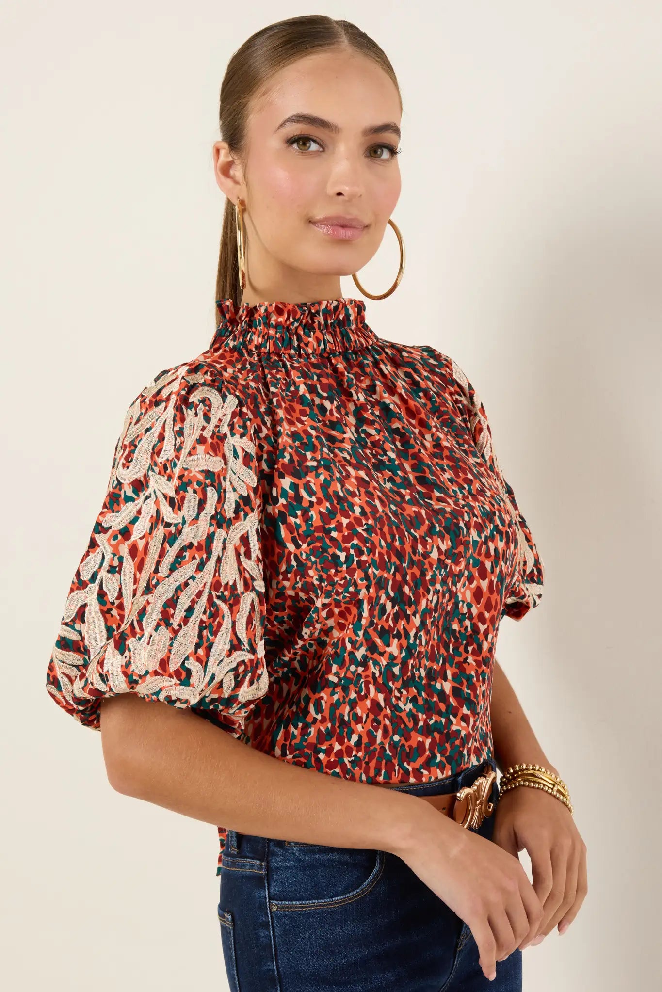 Austin Embroidered Puff Sleeve Top | Avara