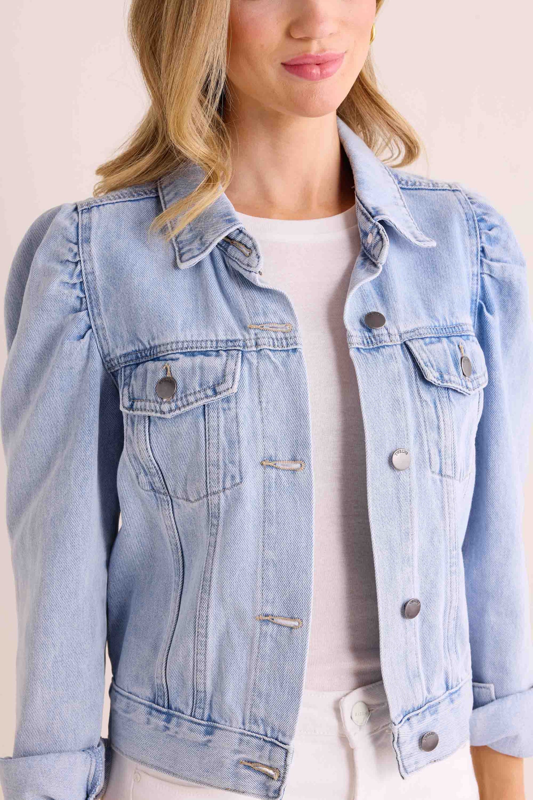 Puff Sleeve Denim Jacket - Light Wash Jean Jacket