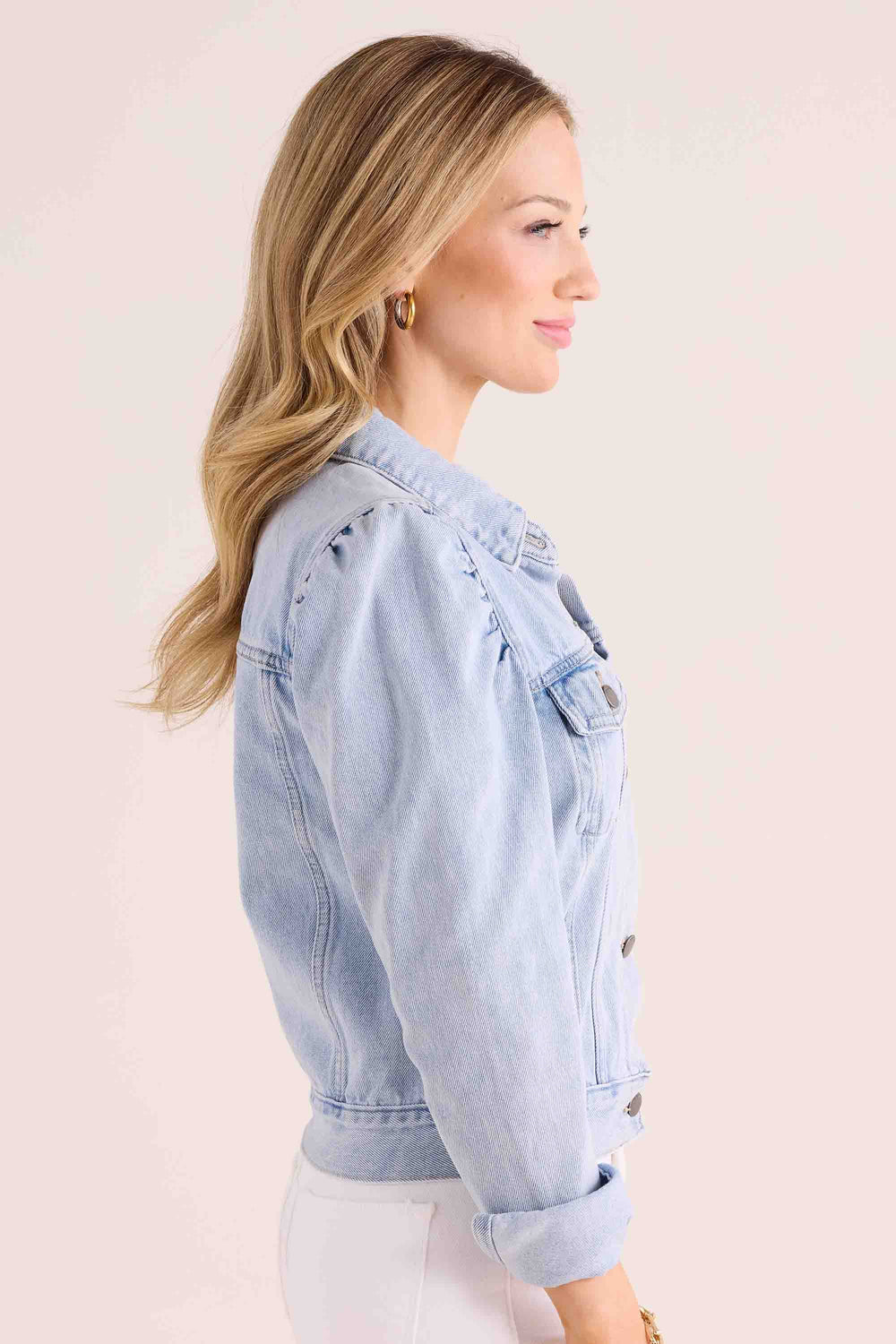 Puff Sleeve Denim Jacket - Light Wash Jean Jacket