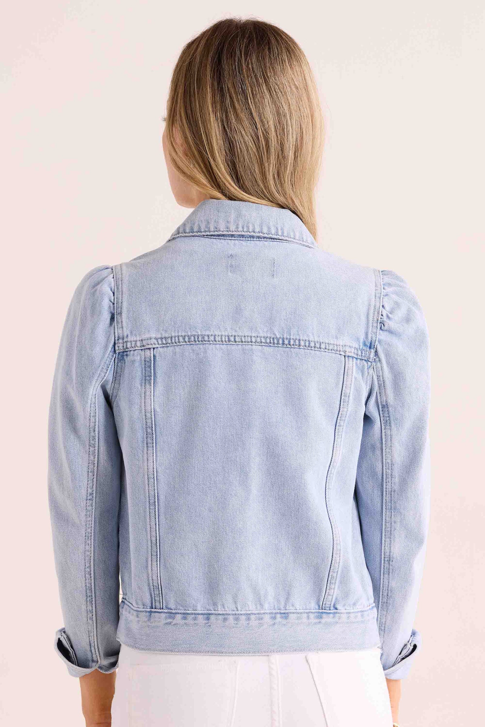Puff Sleeve Denim Jacket - Light Wash Jean Jacket| Avara