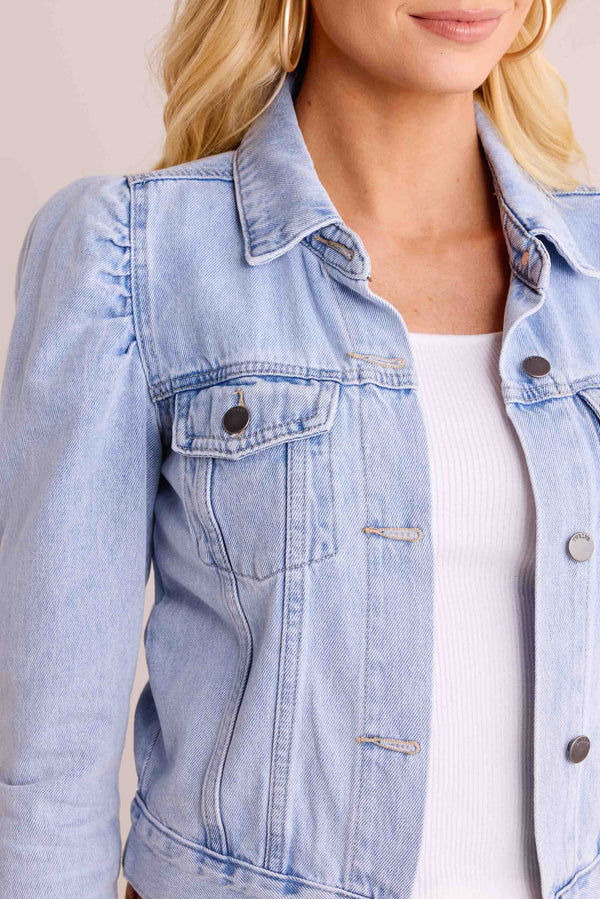 Puff Sleeve Denim Jacket - Light Wash Jean Jacket