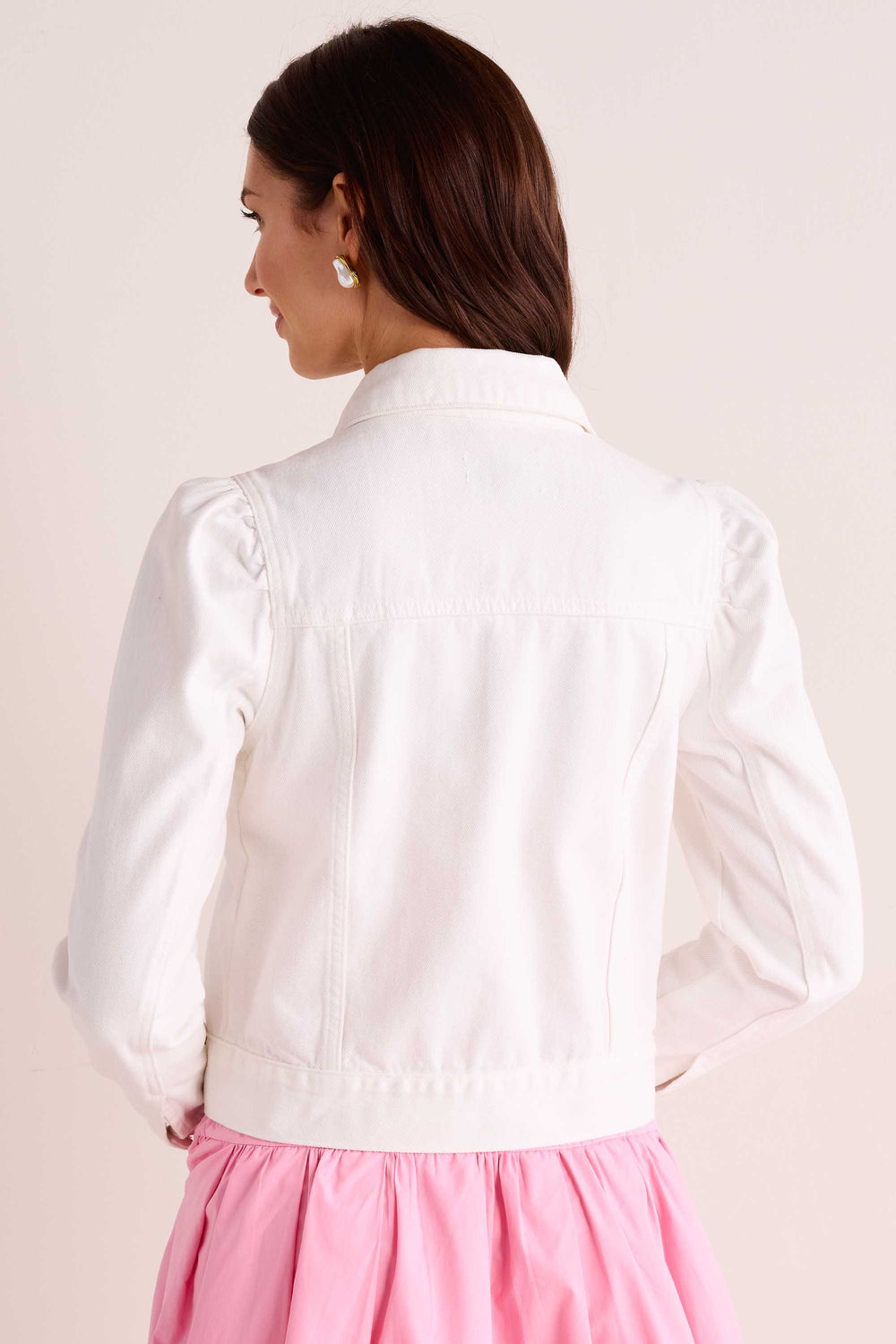 White Jean Jacket - White Puff Sleeve Denim Jacket| Avara