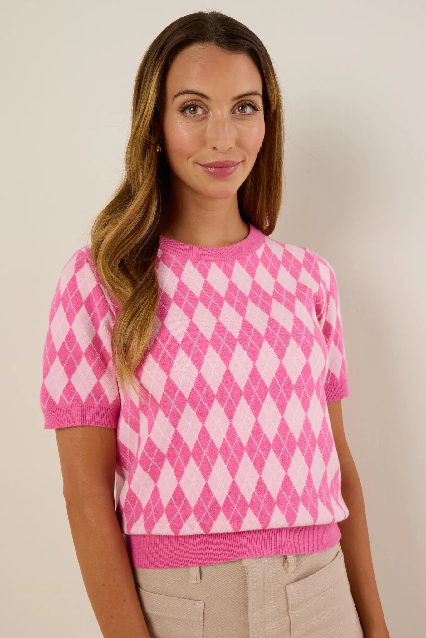 Paula Pink Argyle Plaid Top | Avara