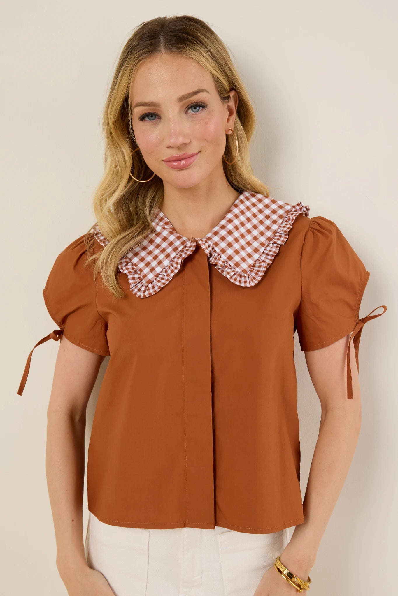 Quinn Rust Gingham Button Up Top | Avara