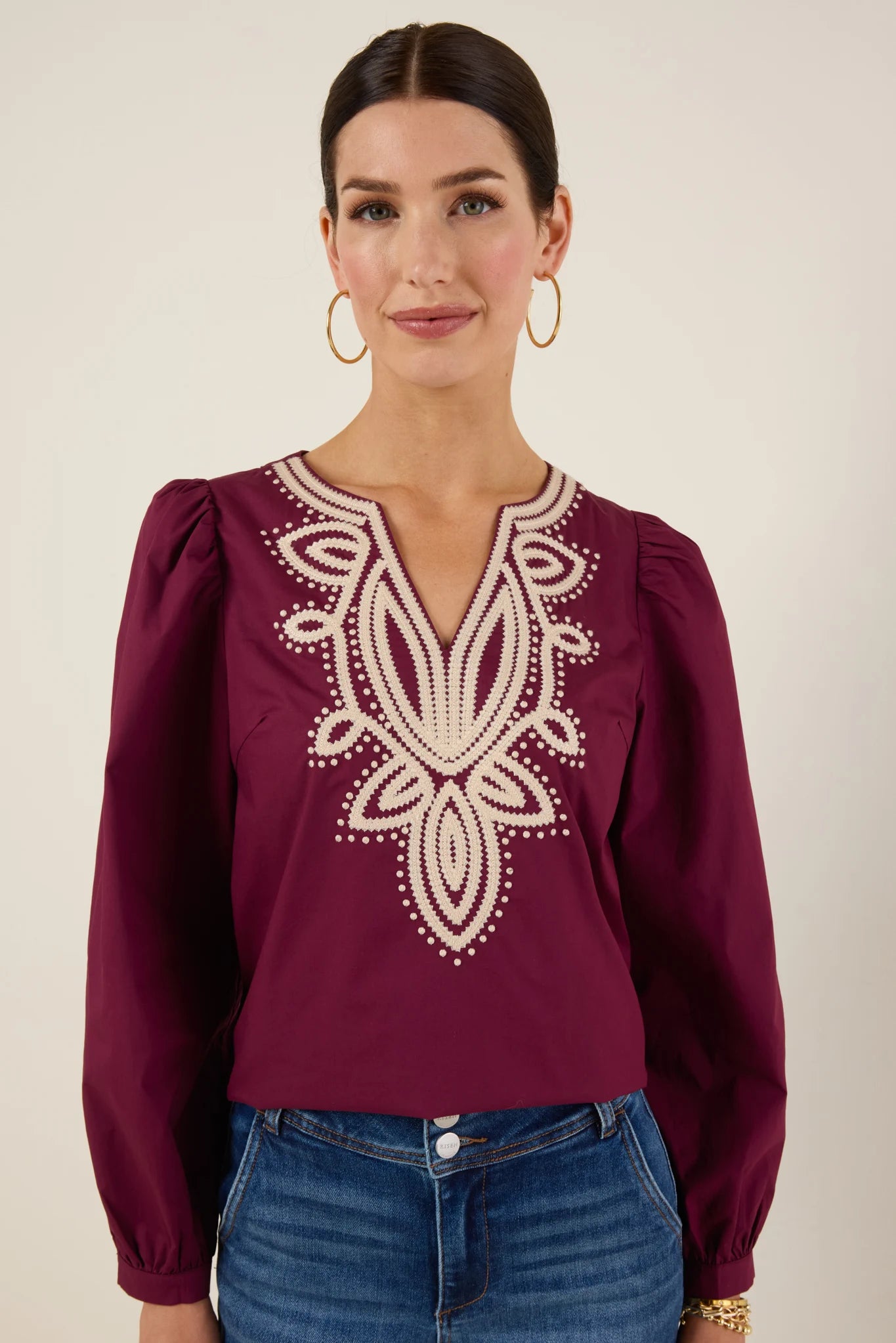 Murray Maroon Embroidered Top | Avara